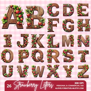 Strawberry Alphabet Letters Clipart PNG, Strawberry Font, Summer Fruits ...