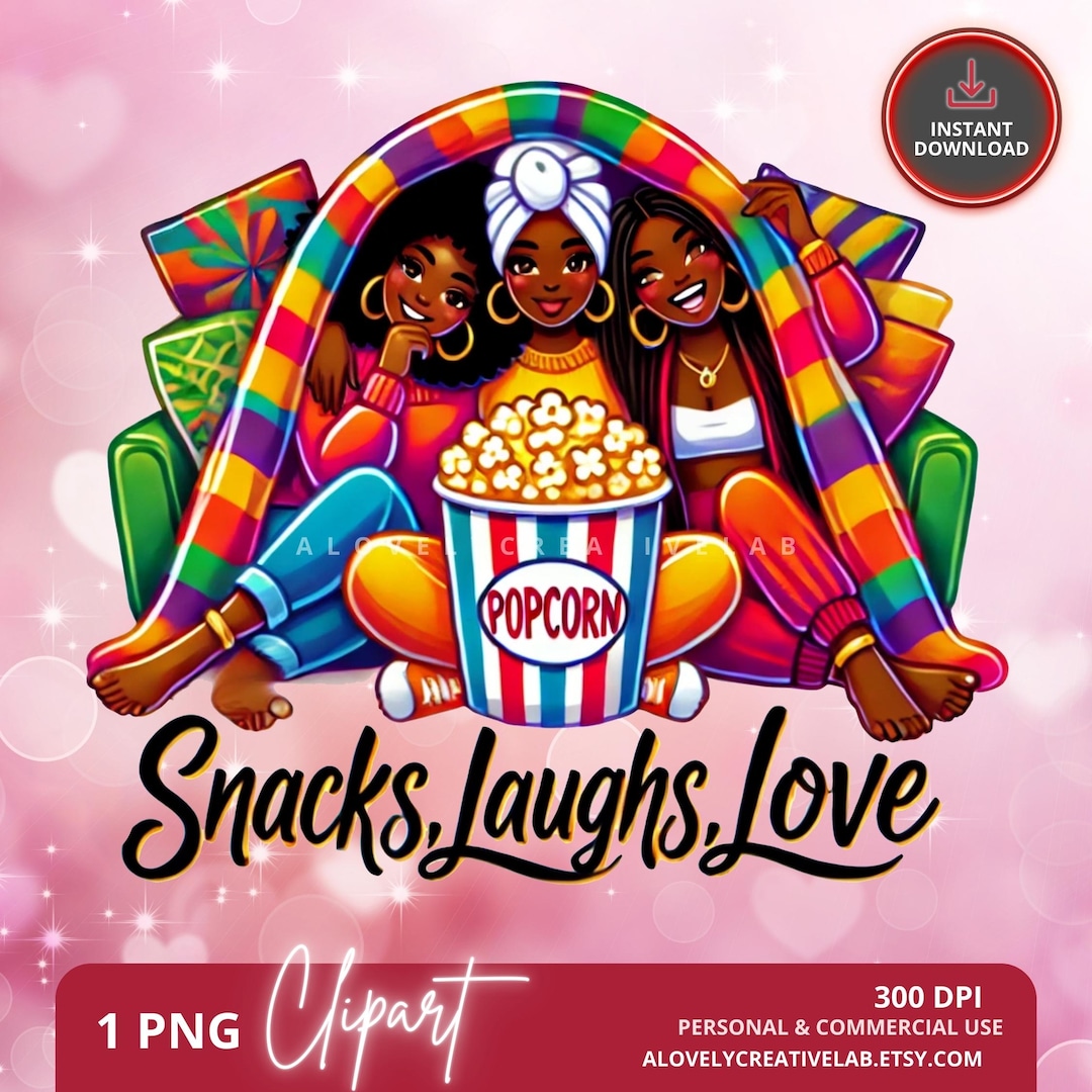 Black Girls Sleepover Clipart, Afro Girls Pajama Party, Melanated Women ...