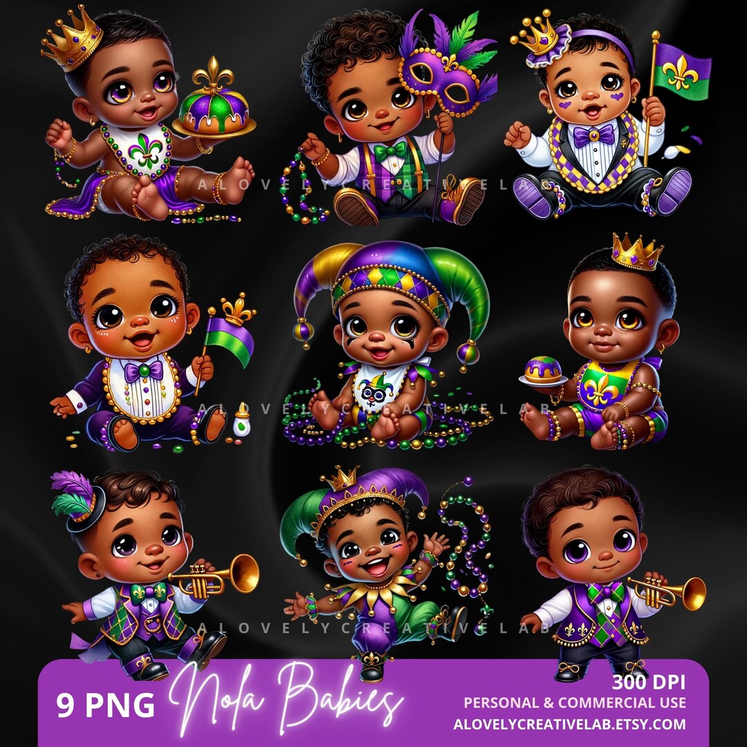 Mardi Gras Baby Clipart, NOLA Babies PNG, Fat Tuesday Digital Art, New ...