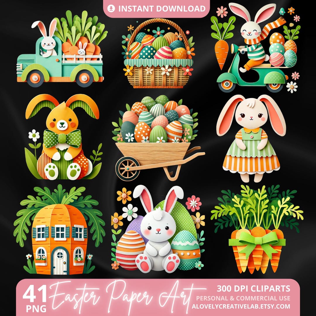 Easter Clipart Bundle, Bunny PNG, Spring Graphics, Easter Eggs, Digital ...