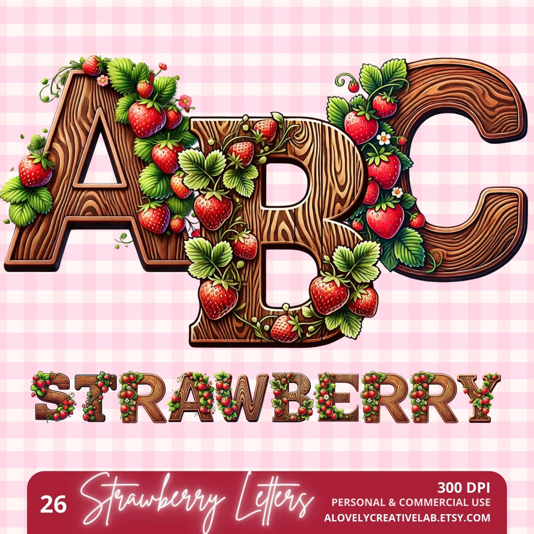 Strawberry Alphabet Letters Clipart PNG, Strawberry Font, Summer Fruits ...