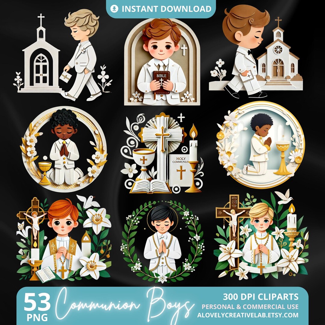 First Communion Boys Clipart, Catholic Kids PNG, Religious DIY Crafts ...