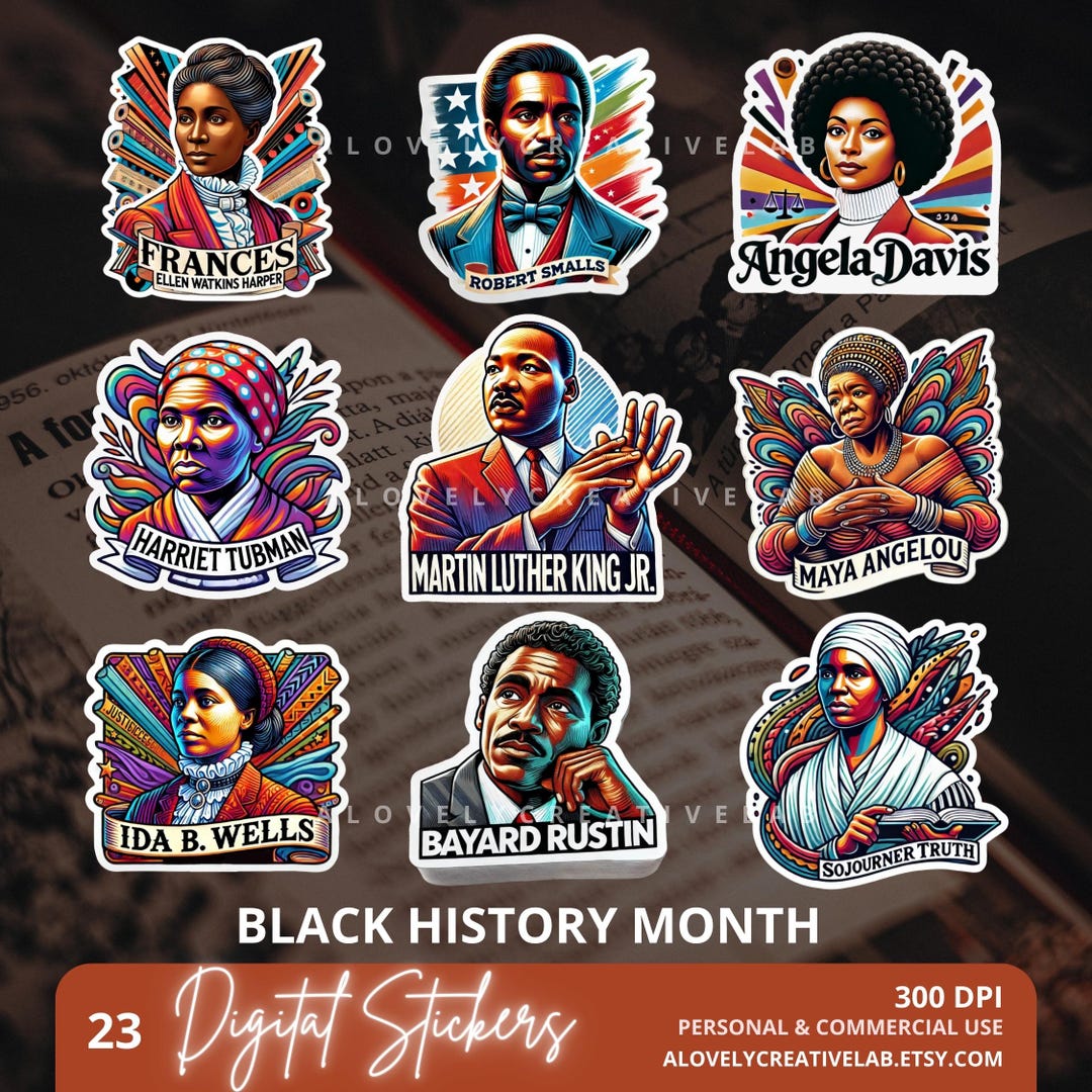Black History Month Digital Stickers, Black Leaders Heroes, Martin ...