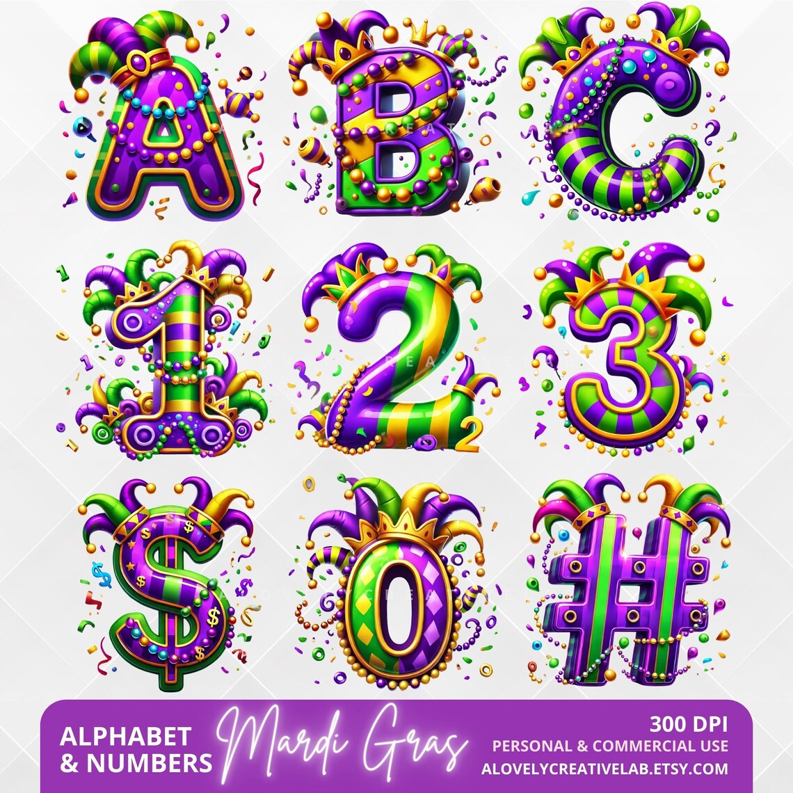 Mardi Gras Alphabet PNG, Nola Letters & Numbers, Fat Tuesday Clipart ...