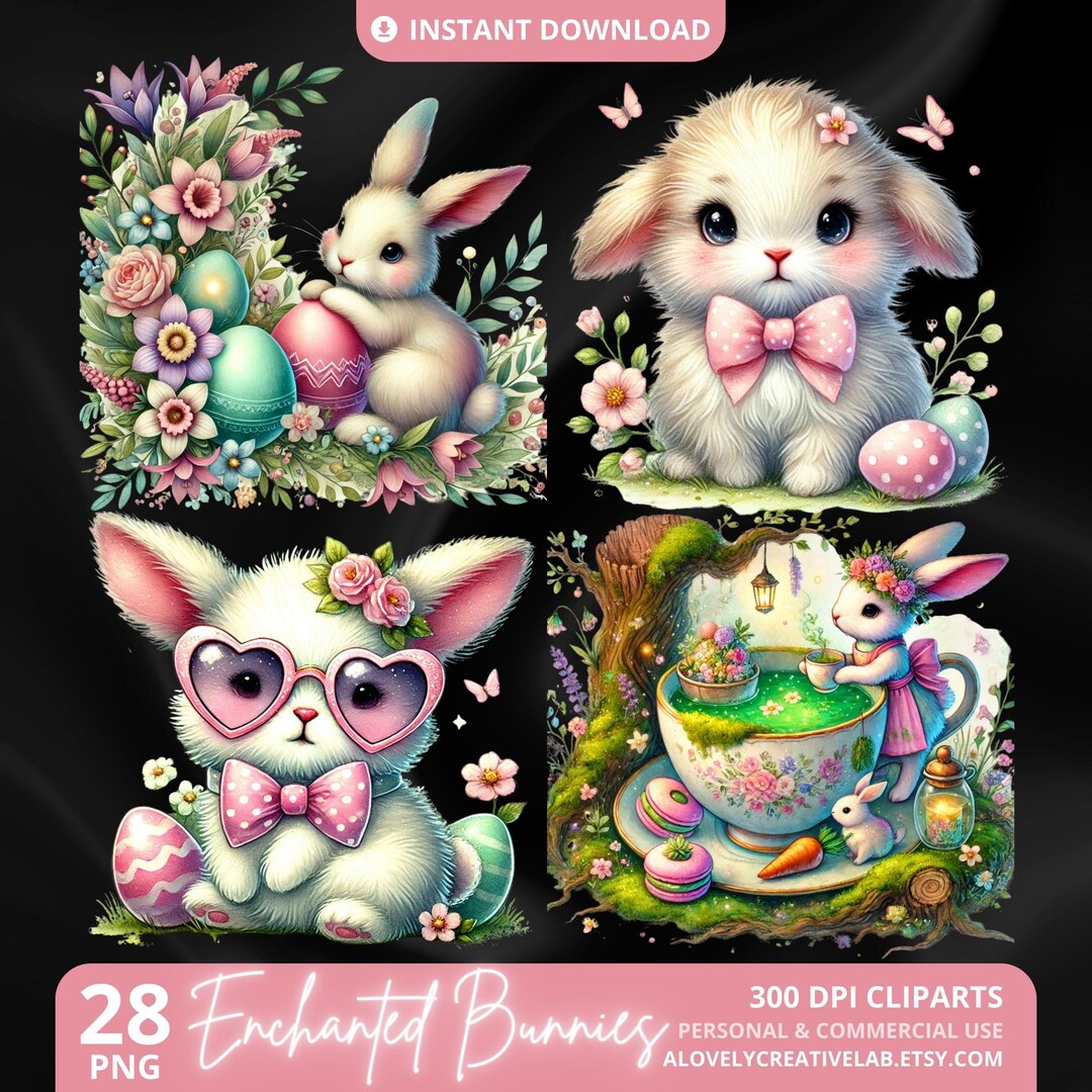 Easter Clipart Bundle, Bunny PNG, Spring Graphics, Easter Eggs, Digital ...