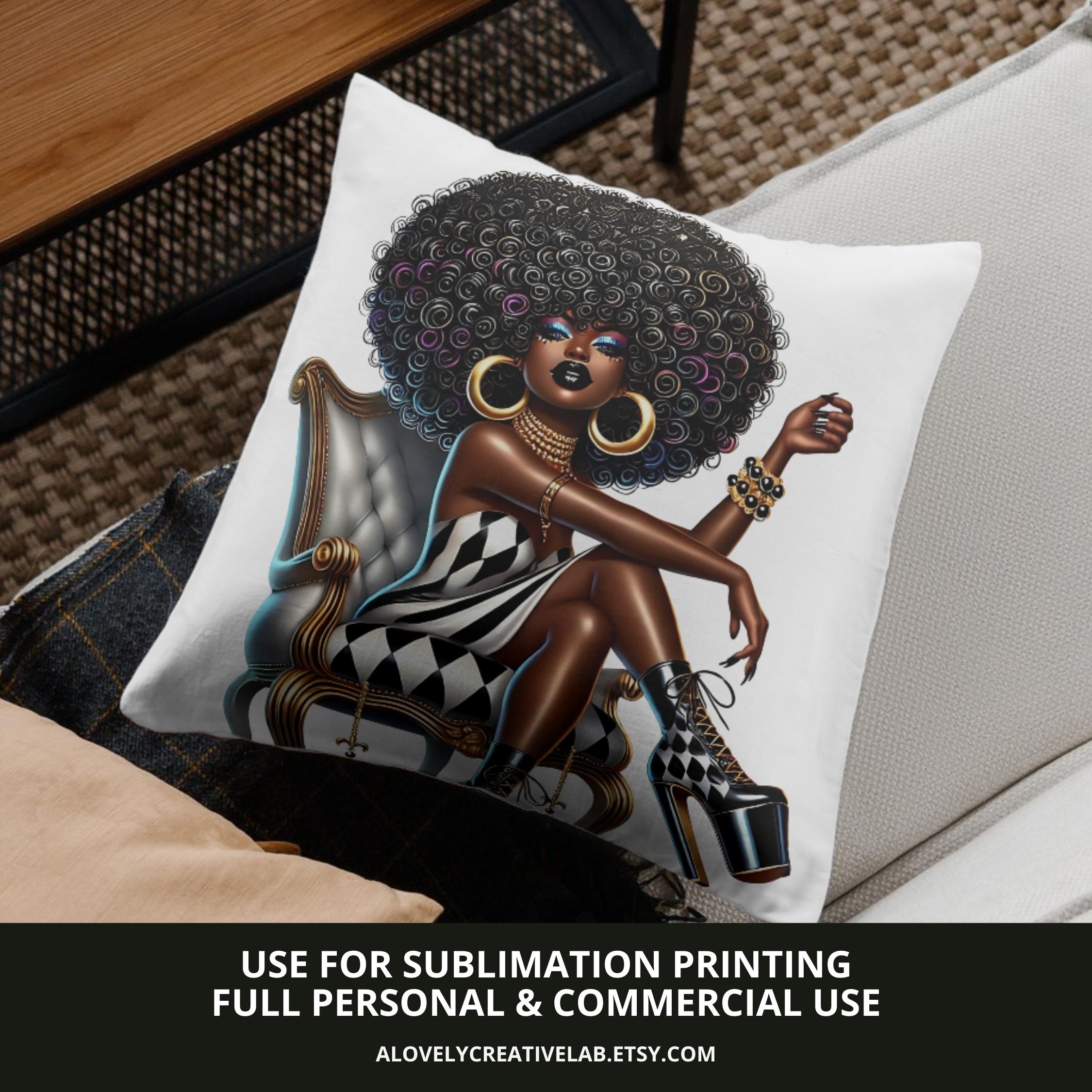 Harlequin Queen PNG, Black & White Afro Diva Clipart, Melanated Woman ...