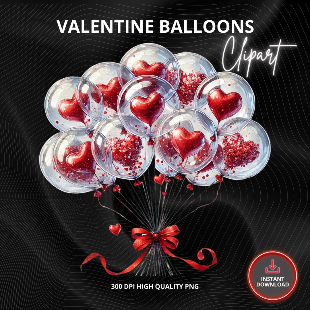 Heart Balloon PNG, Valentine's Day Clipart, Digital Download for Card ...