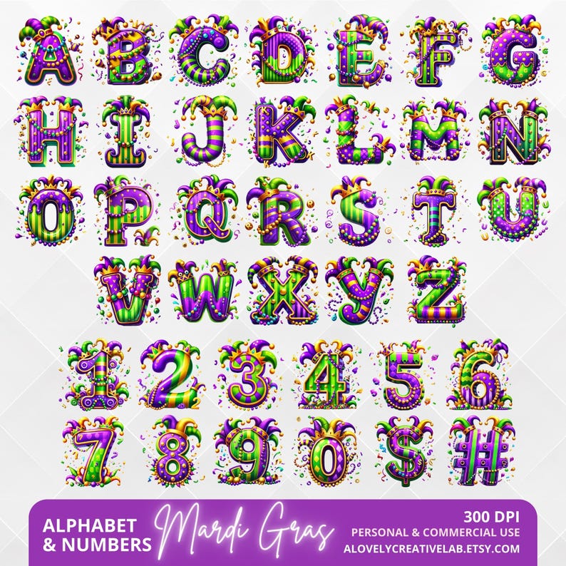 Mardi Gras Alphabet PNG, Nola Letters & Numbers, Fat Tuesday Clipart ...