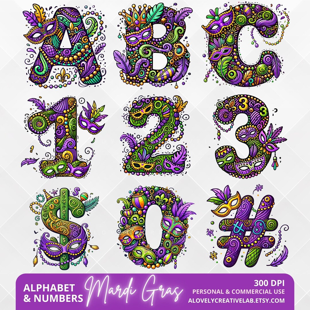 Mardi Gras Alphabet PNG, Nola Letters & Numbers, Fat Tuesday Clipart ...