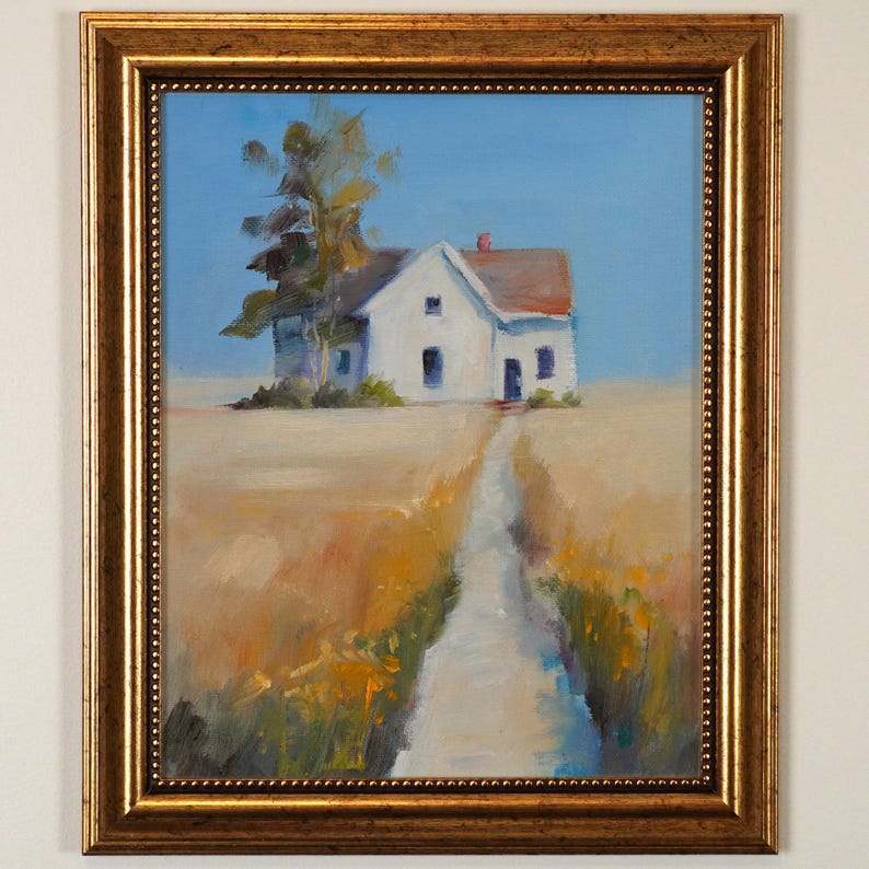 Farmhouse Original Oil Painting: Country House With Path, Rustic Farm ...