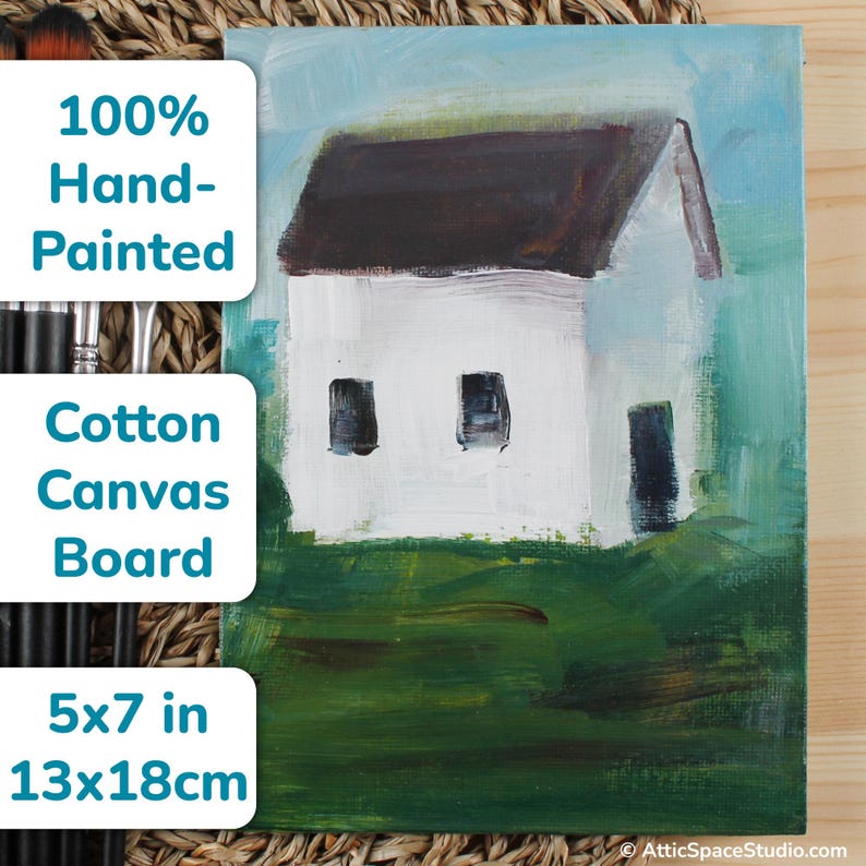 White Rustic House Original Painting: Hand-painted Framed Artwork ...