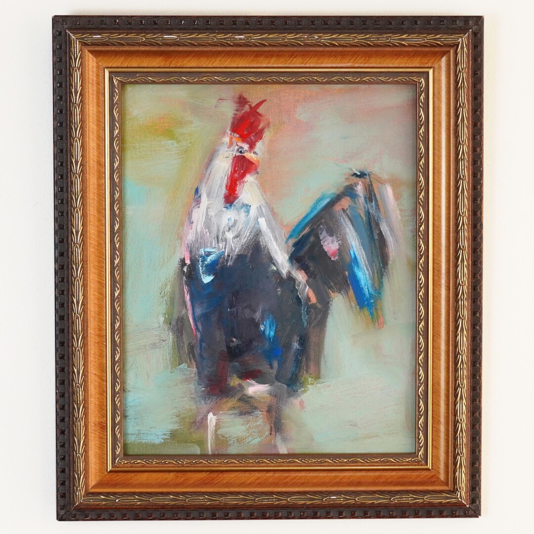 Rooster ORIGINAL Oil Painting: Hand-painted Chicken Artwork for Kitchen ...