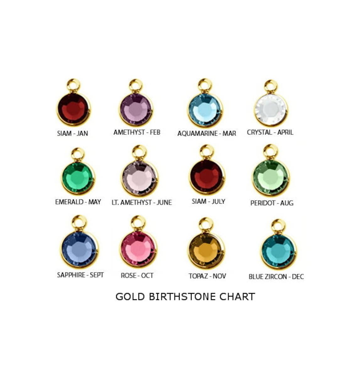 GOLD- 5 Pcs of January Through December GOLD Birthstones - Total 60 Pcs ...