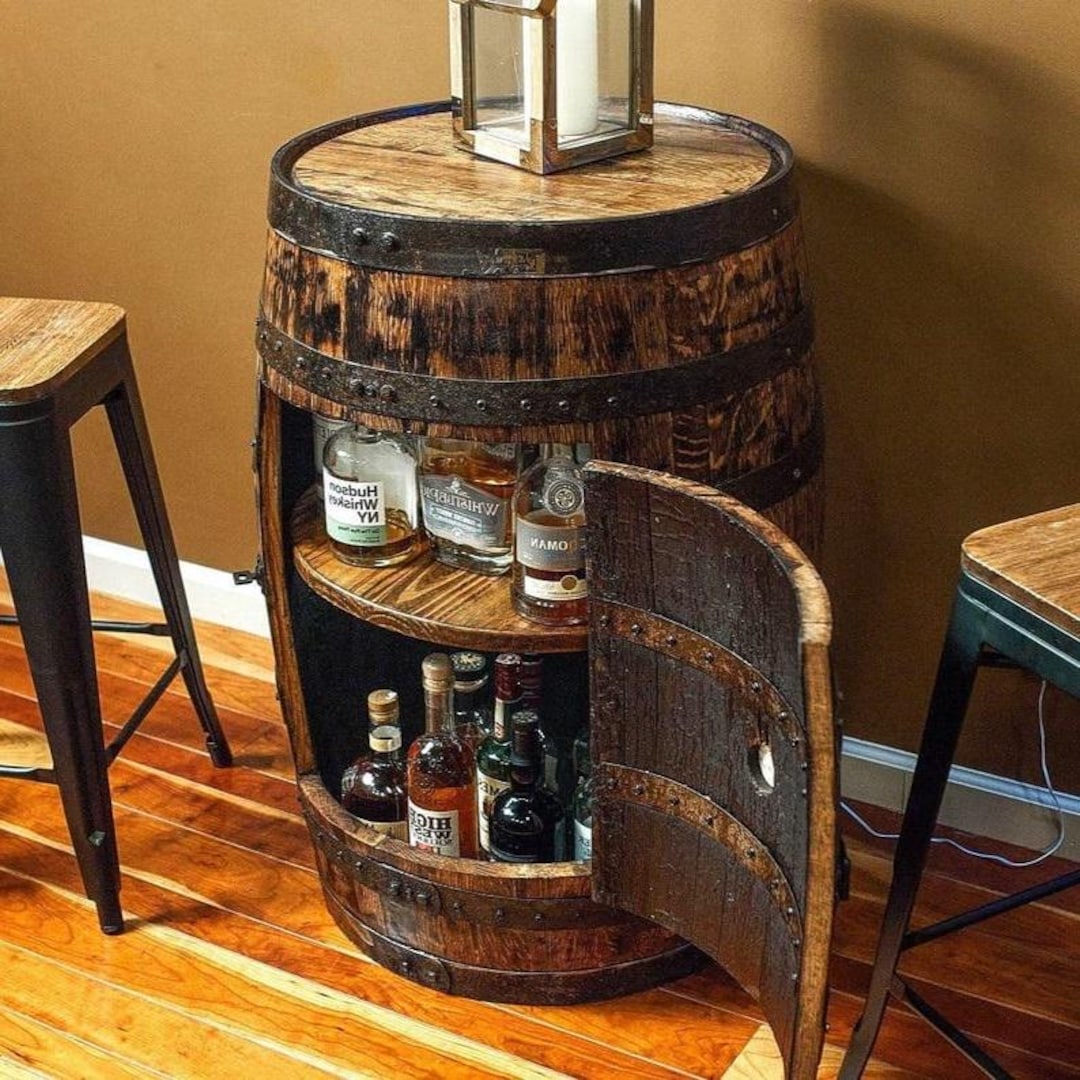 Bourbon Barrel Display Cabinet Whiskey Barrel Bar & Rustic Home Bar ...