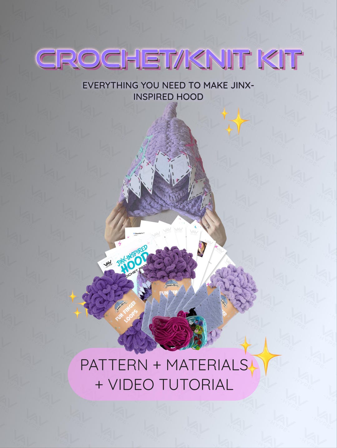 Jinx Hood Craft Kit: DIY Loop Yarn Cosplay Hat, Video Tutorial (PDF ...