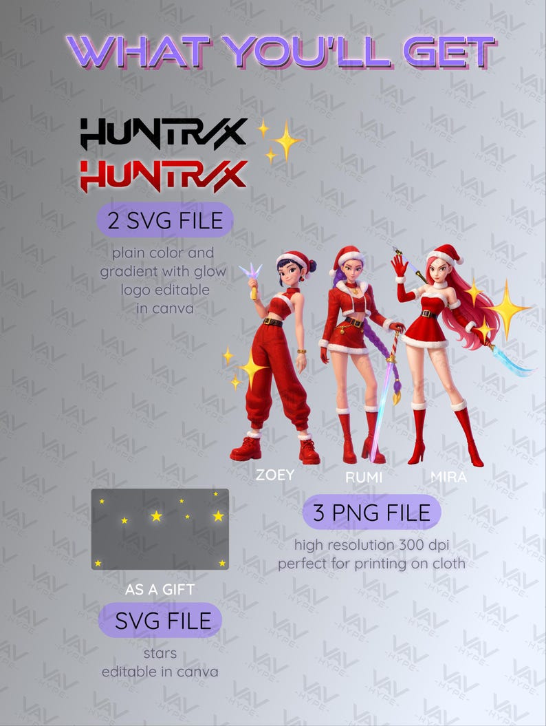 K-pop Christmas Stickers & Logos: Huntrix Anime Girls (SVG + PNG ...
