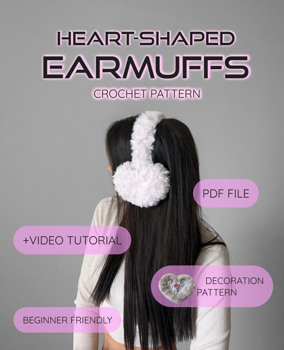 Heart-shaped Earmuffs Crochet Pattern PDF & Video Tutorial | DIY ...