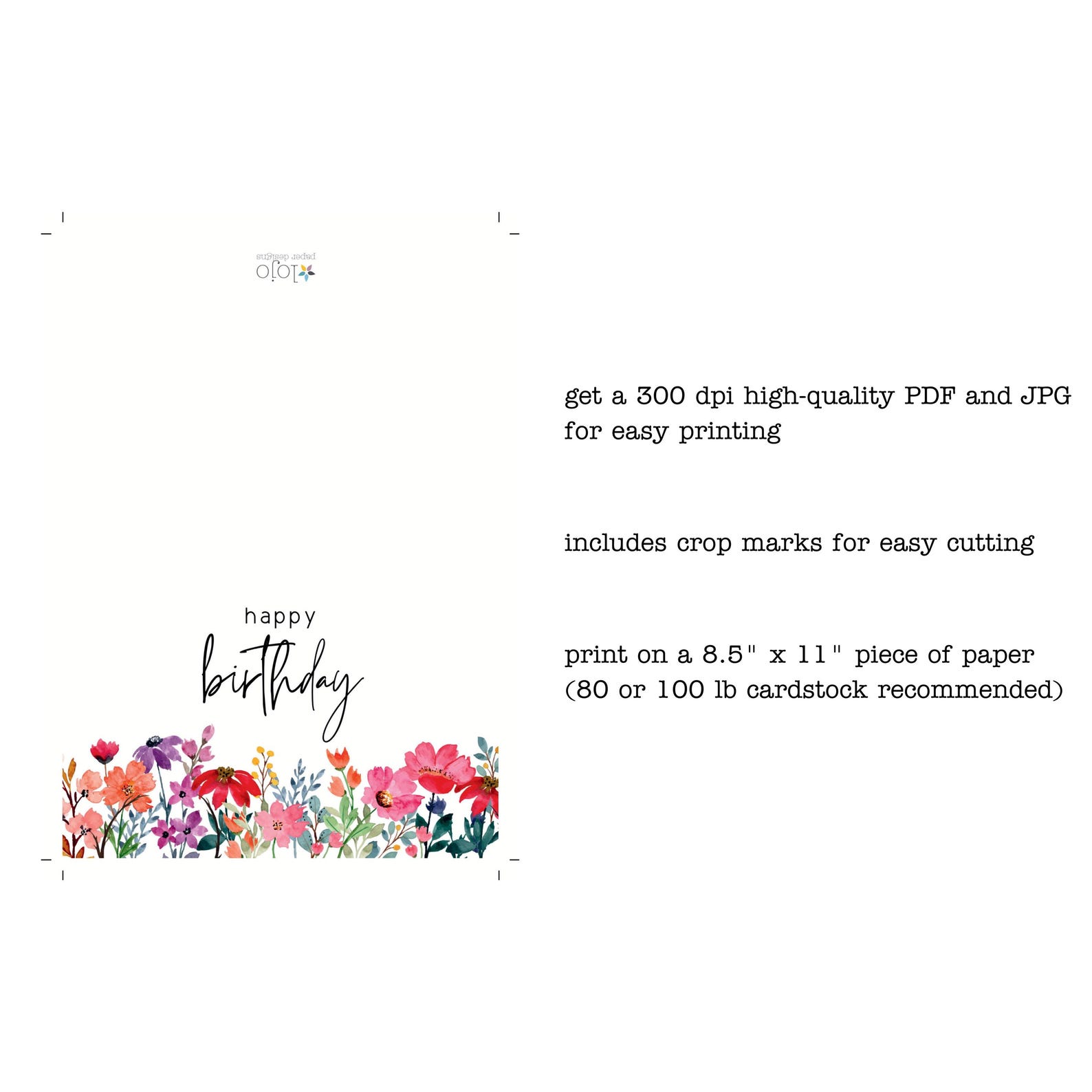 Happy Birthday Flowers - Digital Download - Floral Birthday - Bright ...