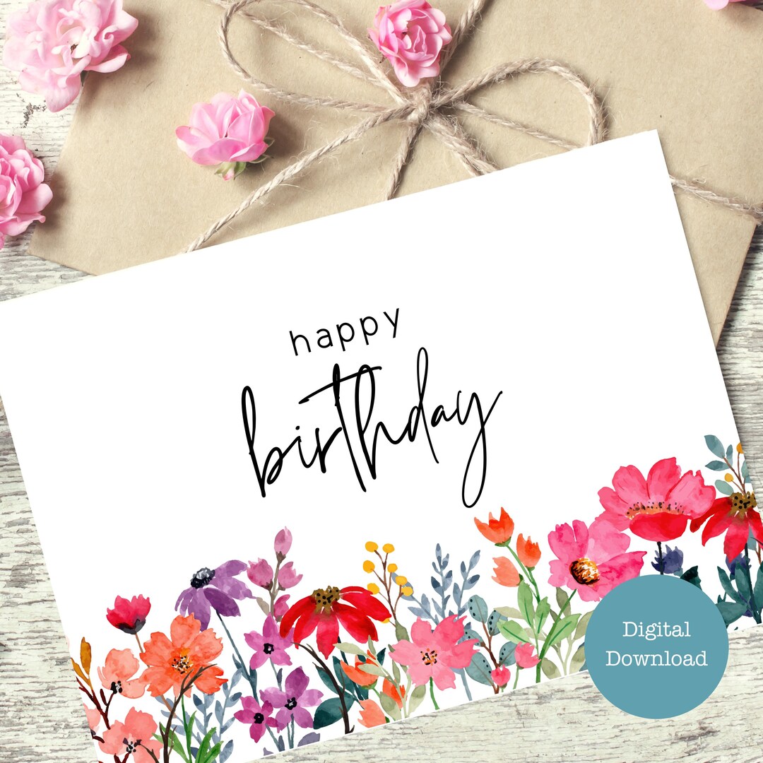 Happy Birthday Flowers - Digital Download - Floral Birthday - Bright ...