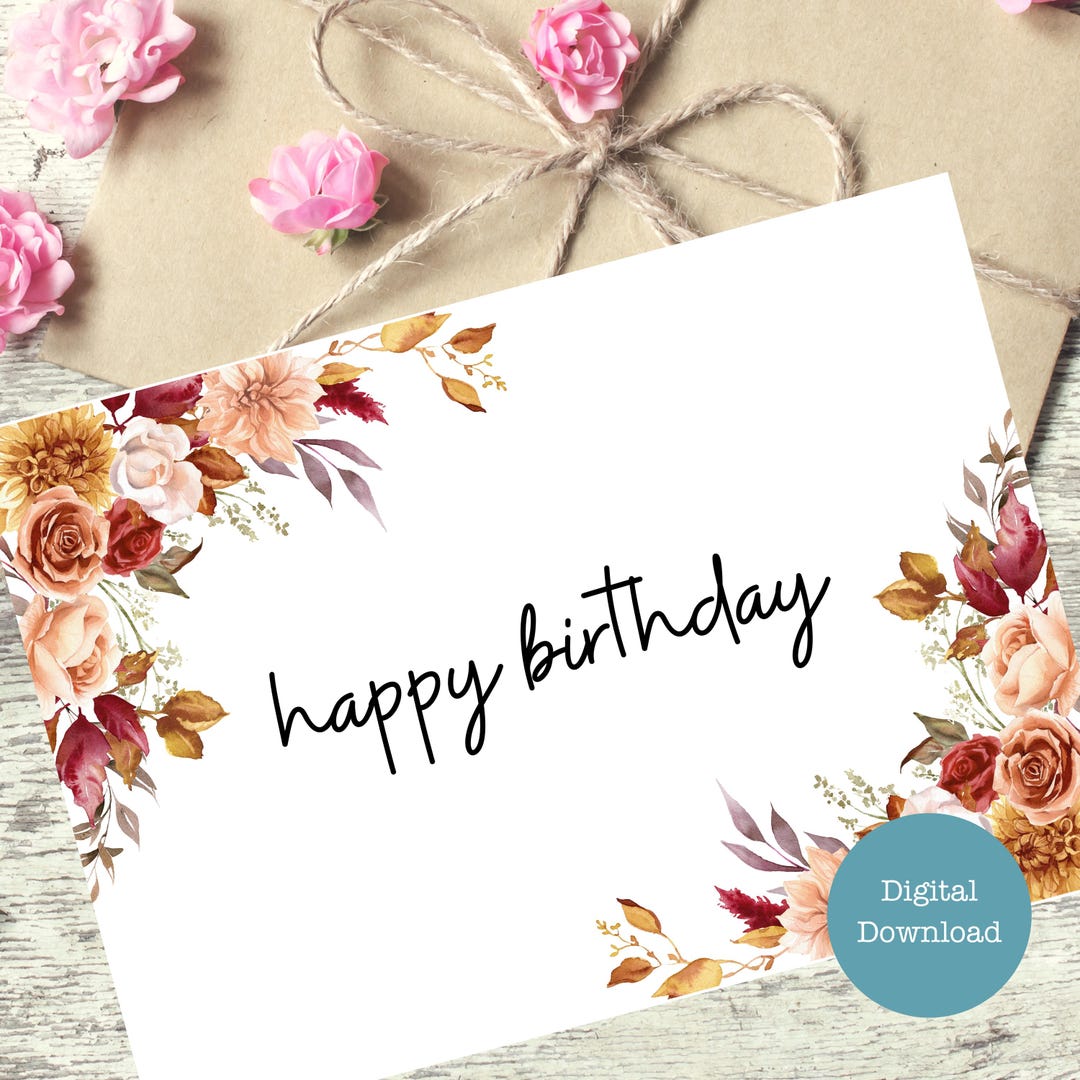 Fall Floral Birthday Card – Printable Autumn Flowers (digital Download ...