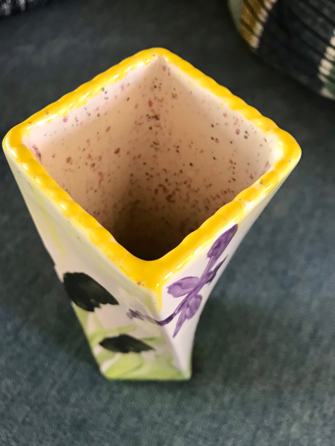 Twisted Rectangular Ceramic Vase. Hand Painted and Glazed With Reed and ...