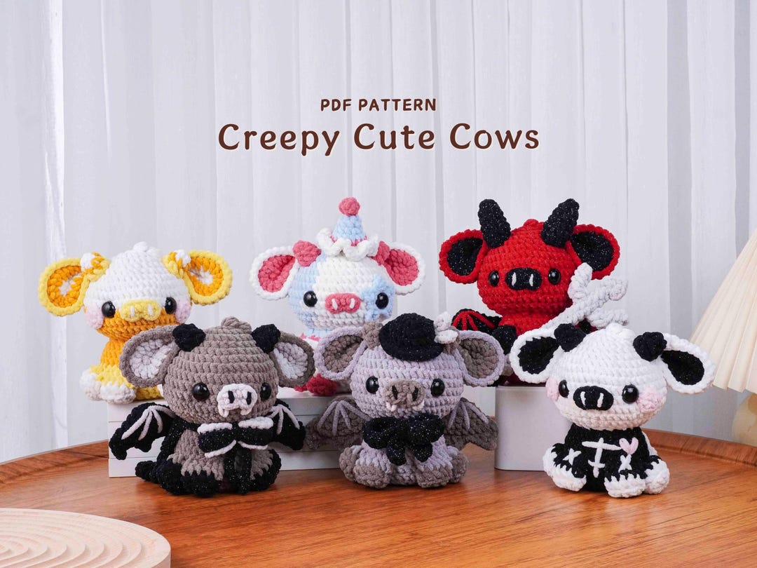 Creepy Cute Cows Crochet Patterns Bundle, Sinister Cows Pattern, Candy ...