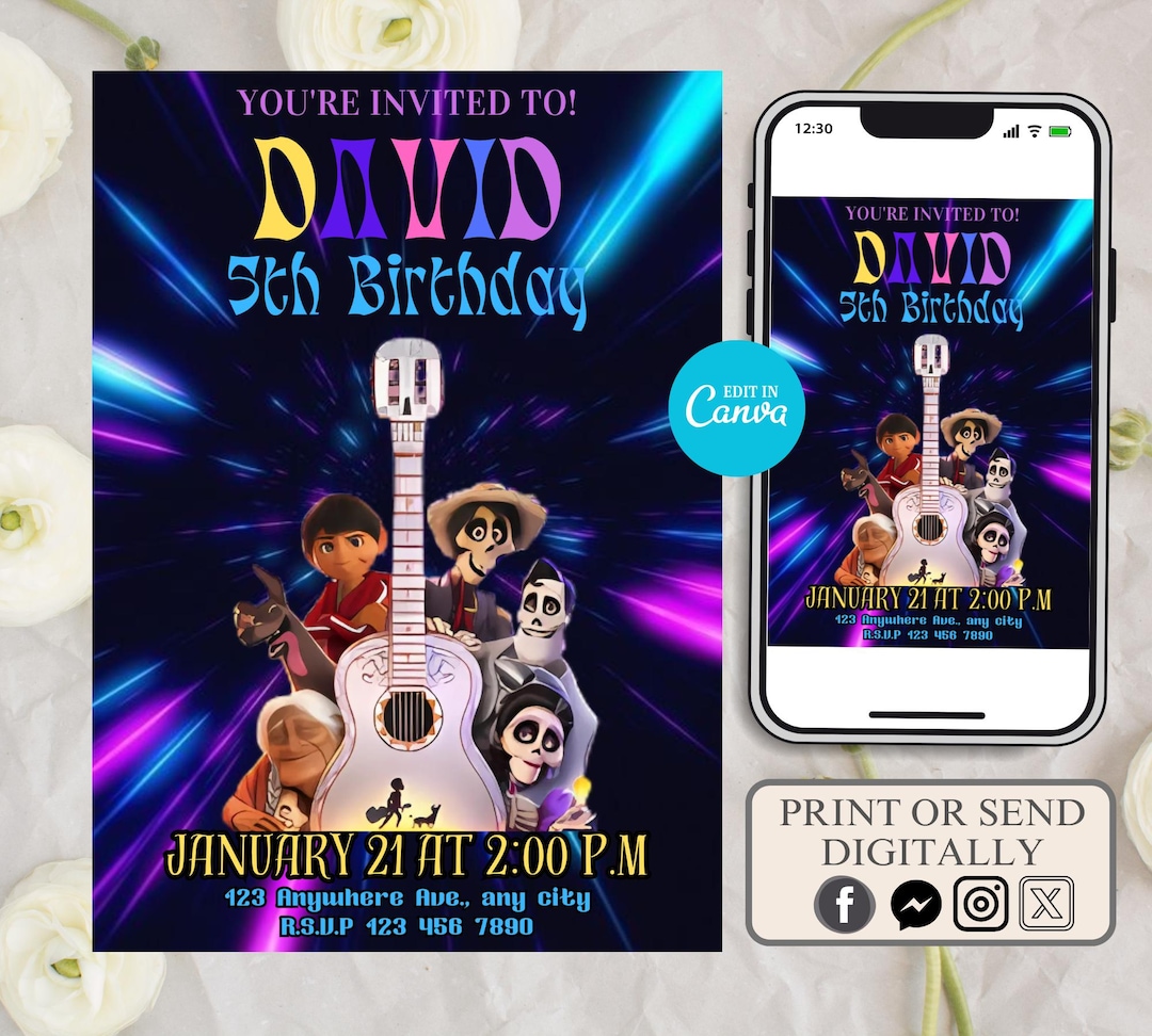 Coco Invitation, Coco Birthday Party, Disney Coco Mobile Cell Phone ...