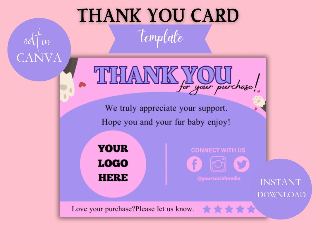 Editable Thank You Card Canva Template | Customizable Canva Template ...