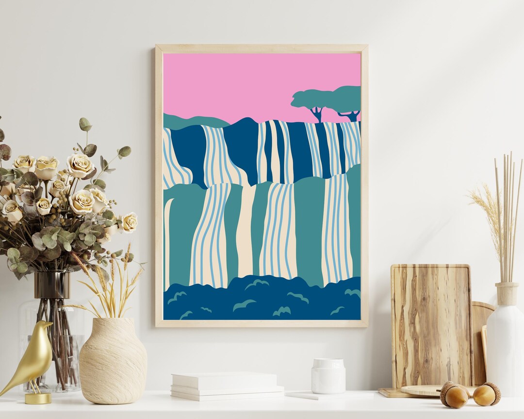 Waterfall - Minimalist Digital Art Print - Instant Download in 4 Sizes ...