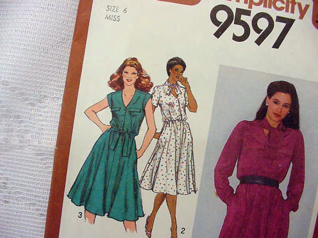 Simplicity Sewing Pattern 9597 V-neckline Button Front Dress 1980 Size 6 UNCUT - Etsy