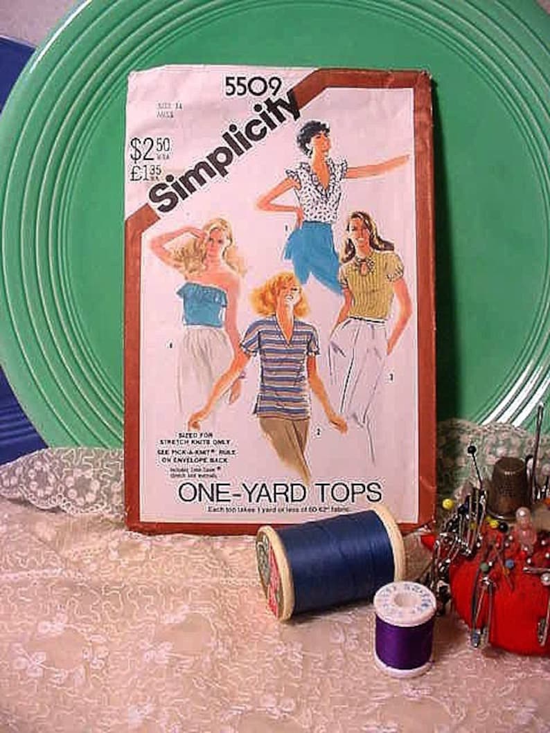 Simplicity 5509 One Yard Tops Pattern 1982 Size 14 Four Styles Sewing ...