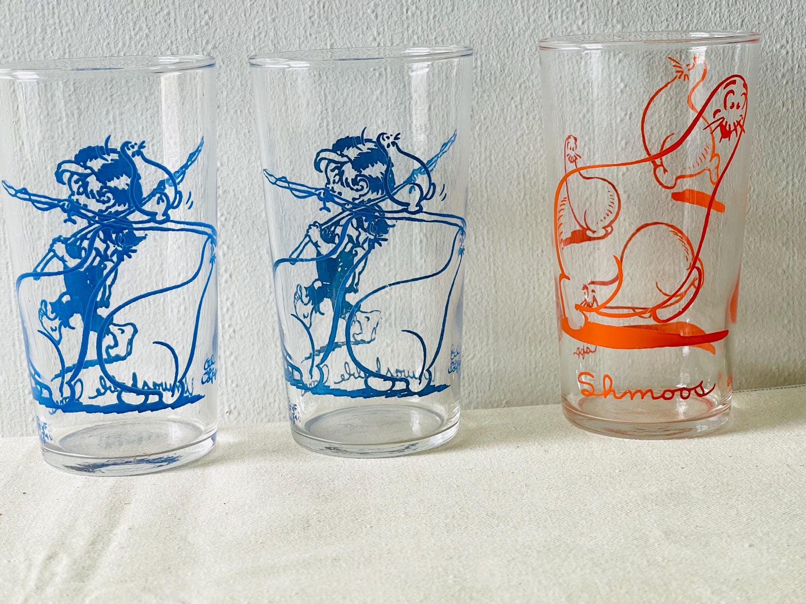 Vintage Lil Abner Characters Glass Shmoos Unwashable Jones Tumblers 3 ...