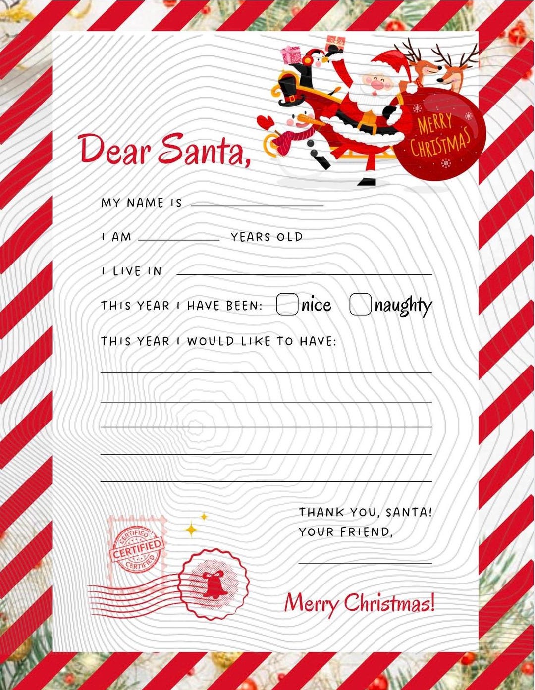 Letter to Santa for Kids, Christmas Wish List for Kids, Holiday ...