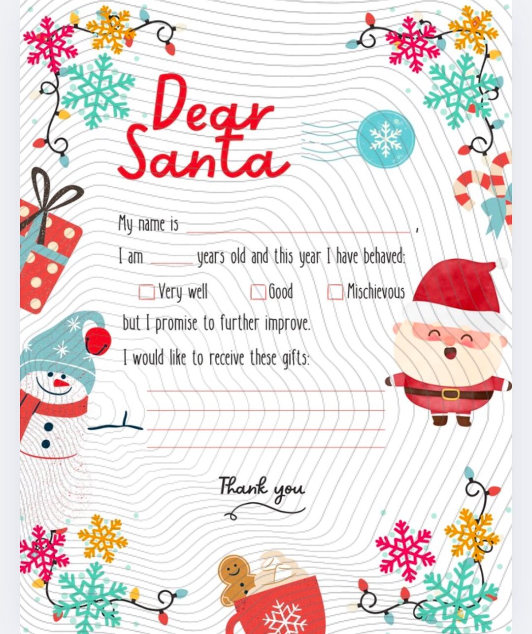 Letter to Santa for Kids, Christmas Wish List for Kids, Holiday ...