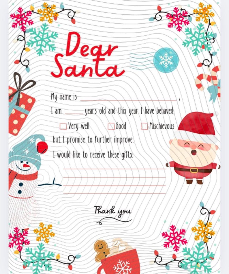 Letter to Santa for Kids, Christmas Wish List for Kids, Holiday ...