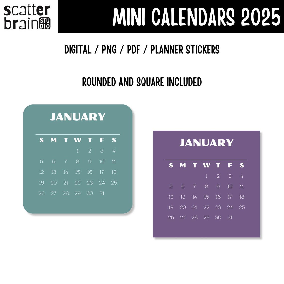 2025 Mini Calendars Digital Download for Digital Planners or Print for ...