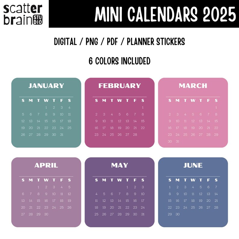 2025 Mini Calendars Digital Download for Digital Planners or Print for ...