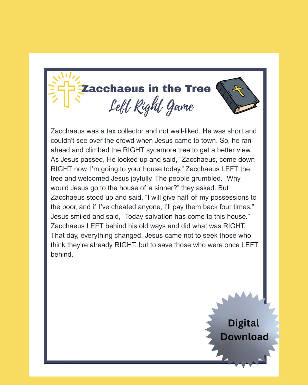 Zacchaeus Bible Story Game: Christian Kids Printable (PDF Download) - Etsy