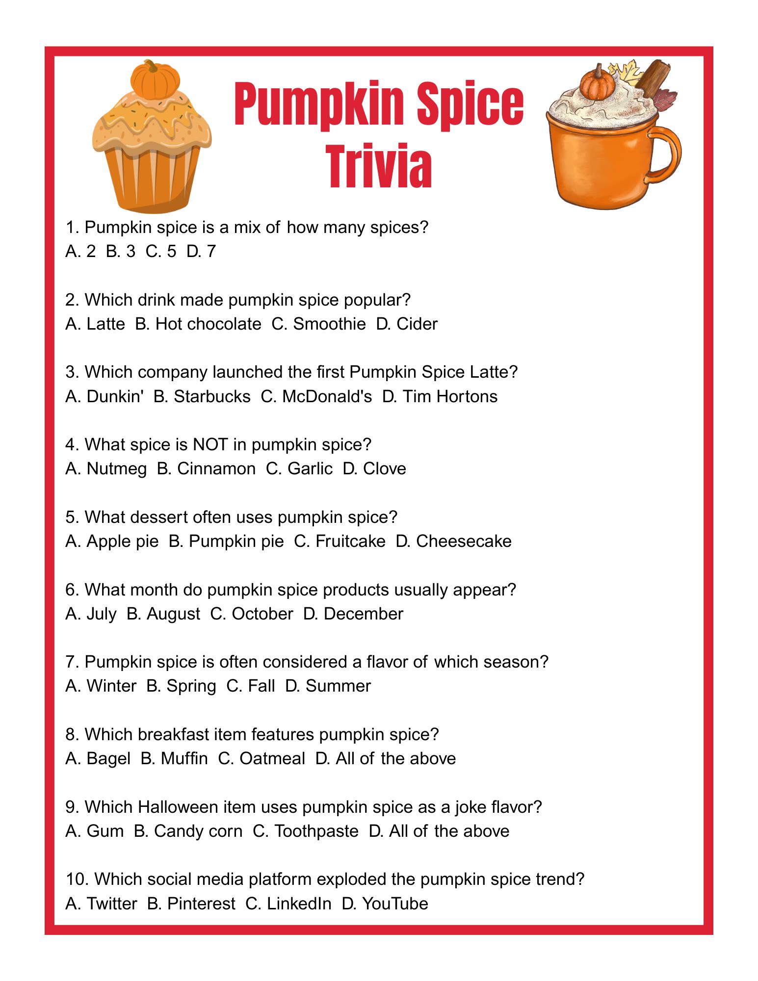 Pumpkin Spice Trivia Game: Fun Fall Party Activity (printable PDF & PNG ...