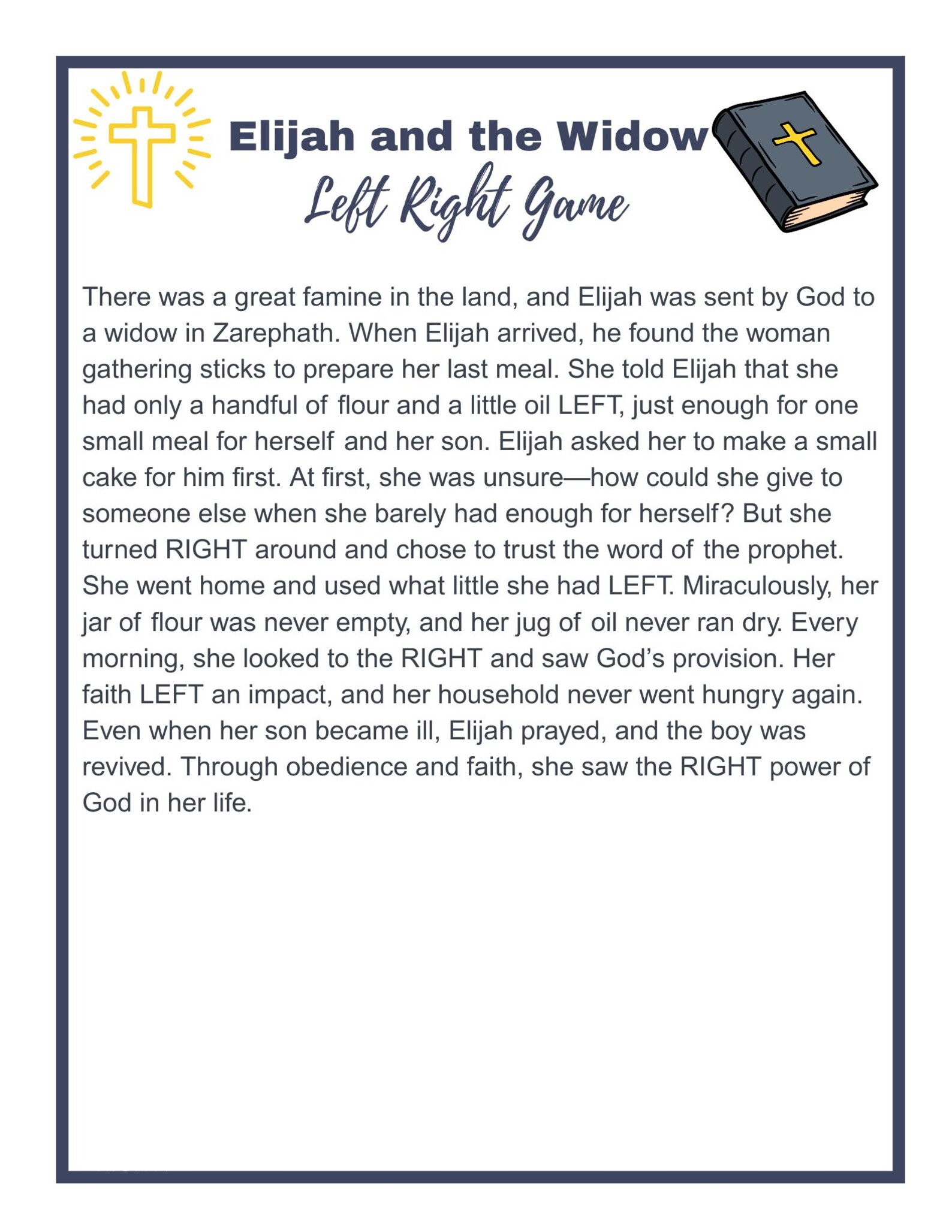 Elijah and the Widow Bible Story Game: Printable Sunday School Activity ...