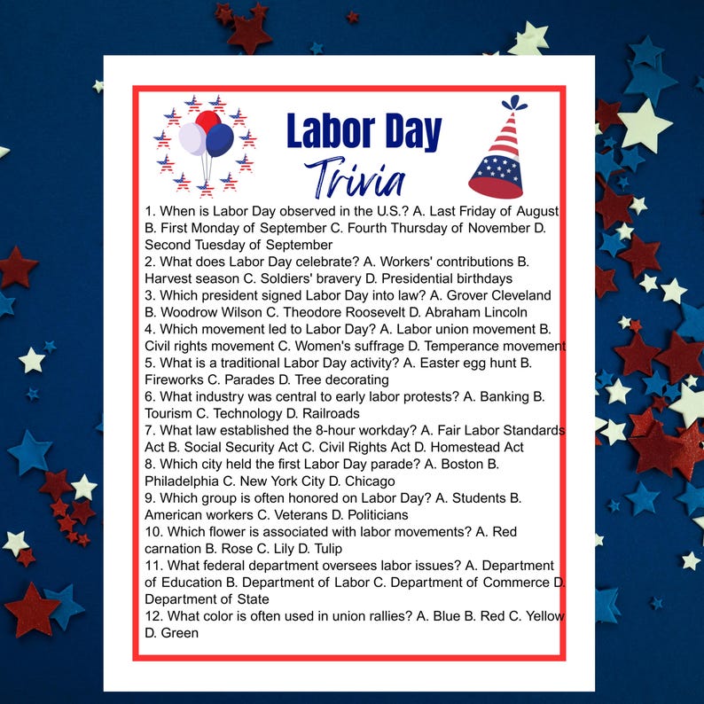 Labor Day Trivia Game - Fun Printable Quiz for Family Bbqs, Picnics ...