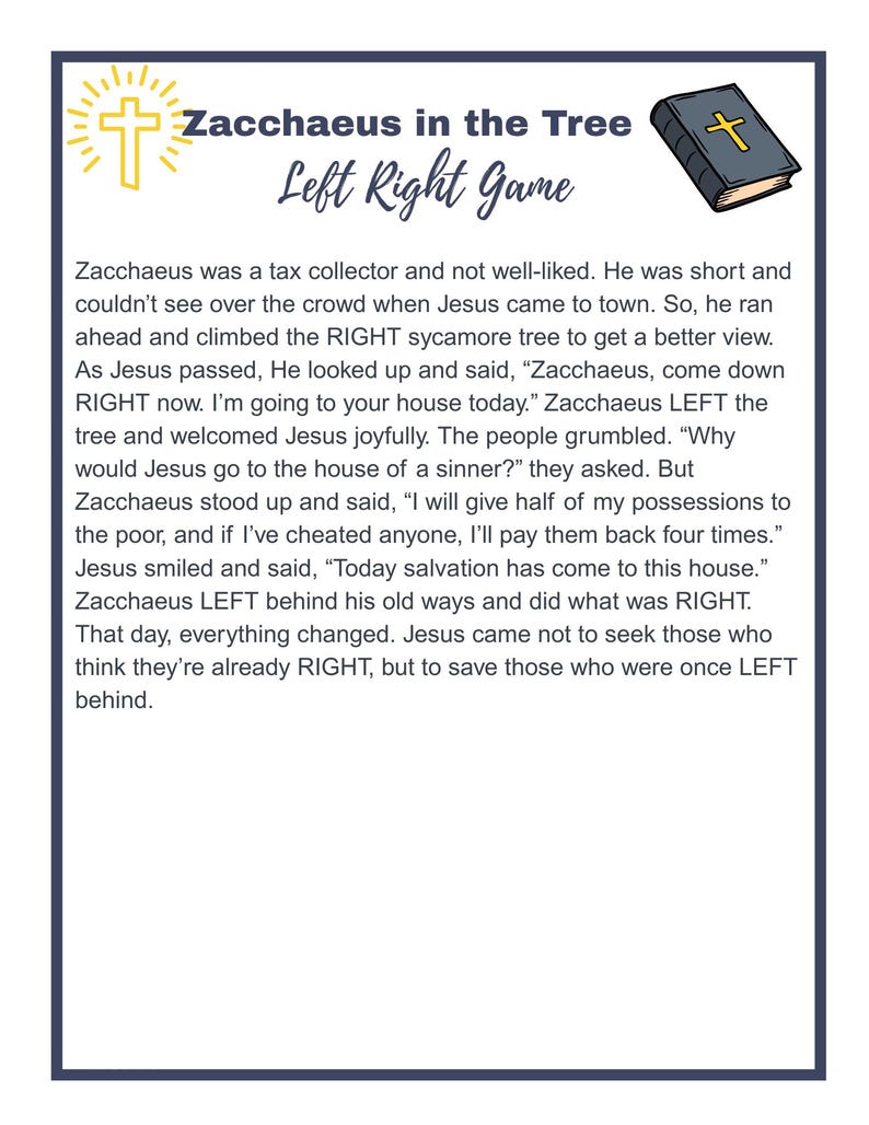 Zacchaeus Bible Story Game: Christian Kids Printable (PDF Download) - Etsy