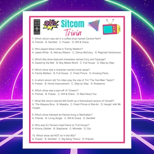 90s Sitcom Trivia Game: Printable Party Game (instant Download - Etsy