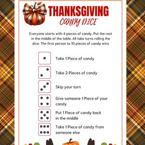 Thanksgiving Candy Dice Game Printable, Fun Fall Party Game ...