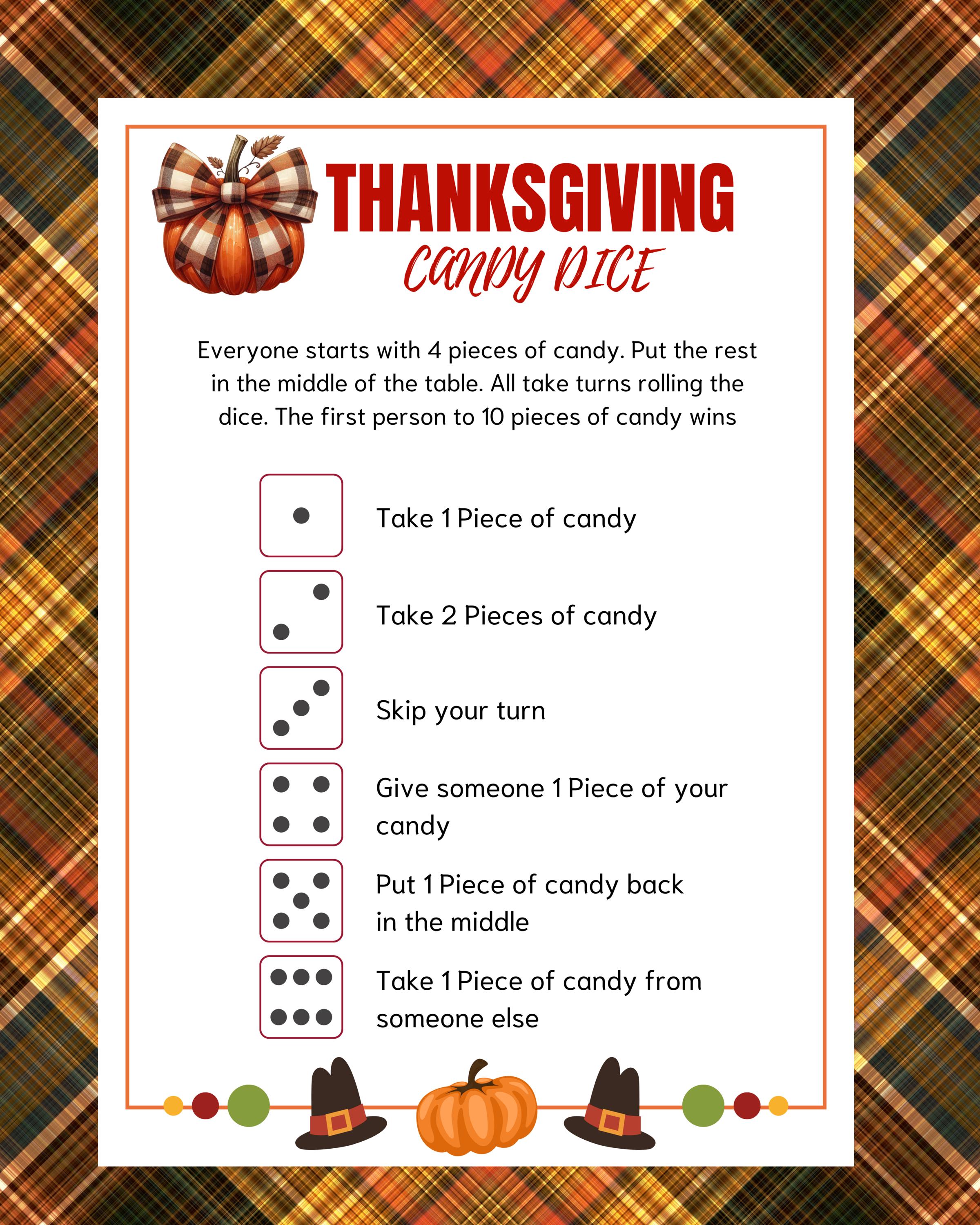 Thanksgiving Candy Dice Game Printable, Fun Fall Party Game ...