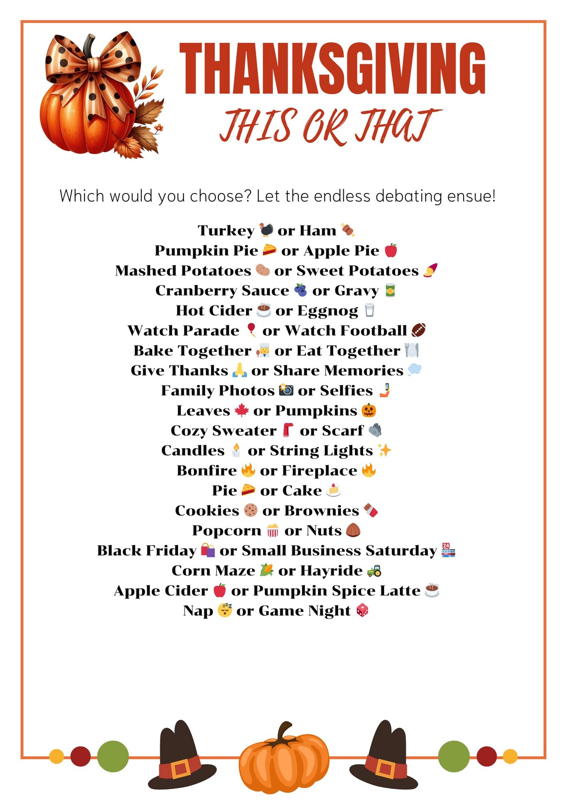 Thanksgiving This or That & Find the Guest Bingo Printable ...