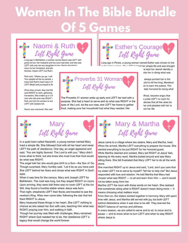 Women in the Bible Game Bundle – 5 Printable Left Right Bible Story ...