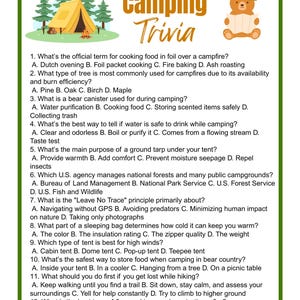 Camping Trivia Game - Fun Printable Quiz for Campfires, Family Trips ...