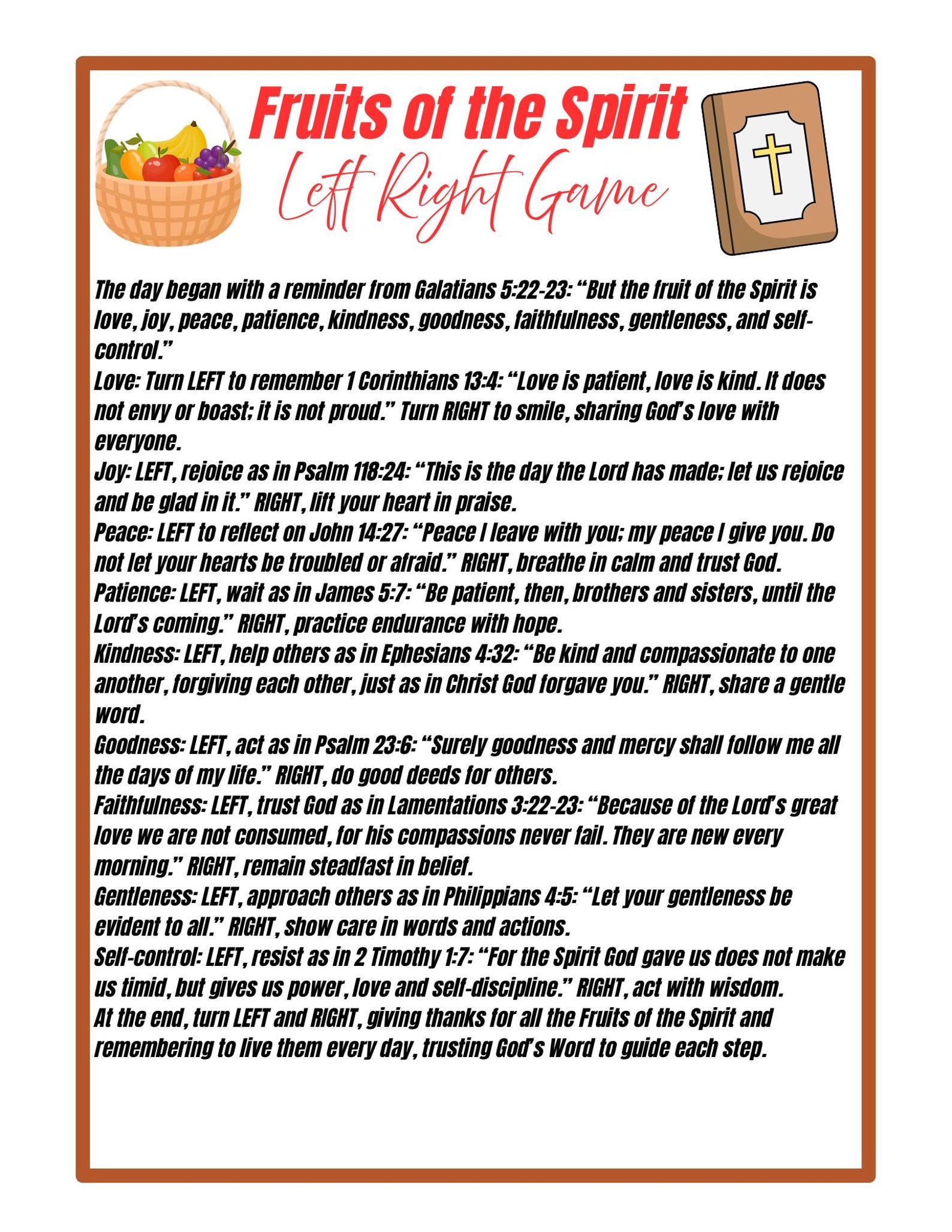 Fruits of the Spirit Left Right Game – Printable Christian Party Game ...