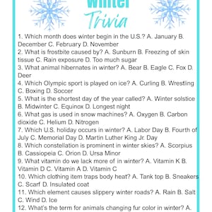 Winter Trivia Game - Fun Printable Quiz for Family Gatherings ...